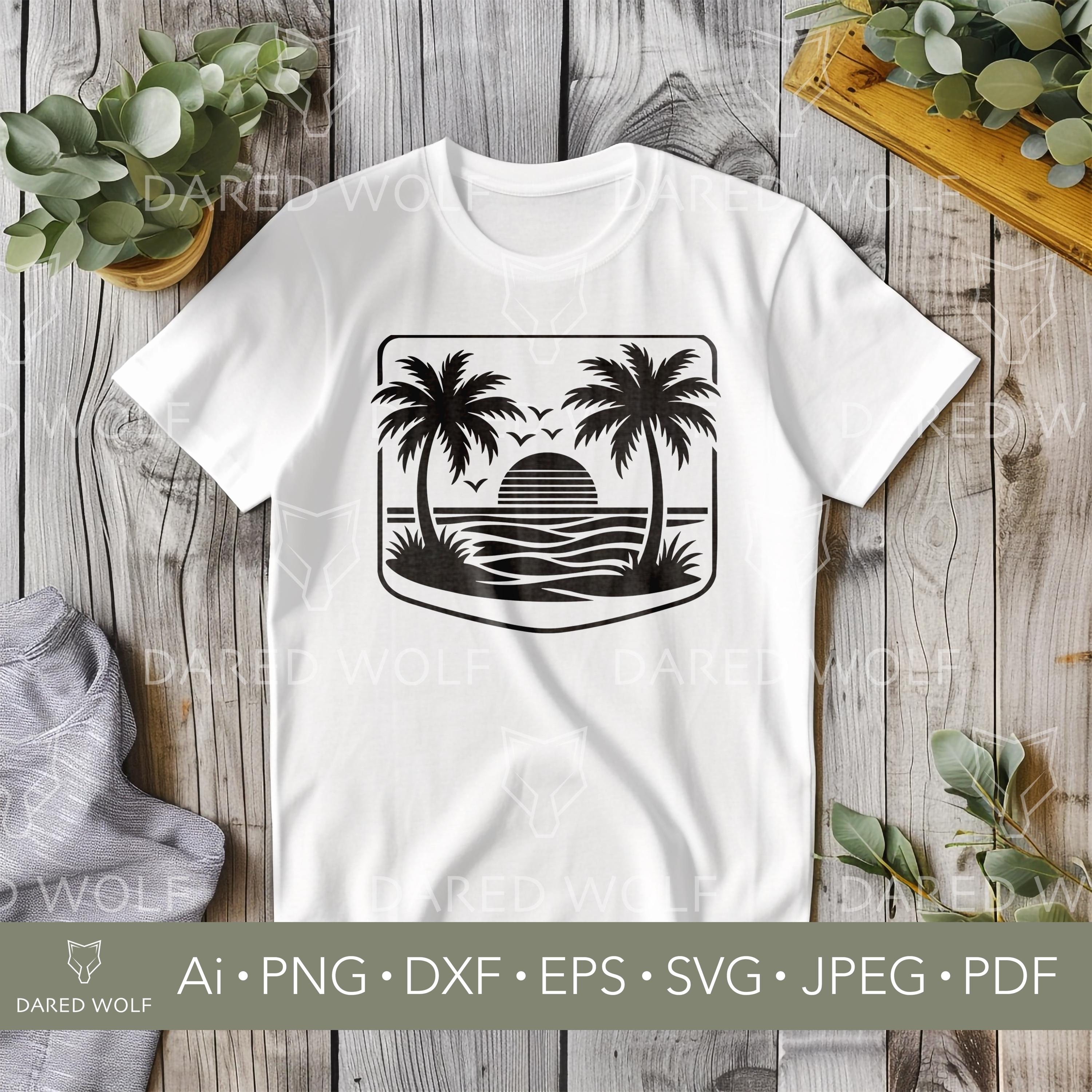 Tropical Sunset SVG Vector Art | Palm Tree Beach Clipart for Cricut and ...