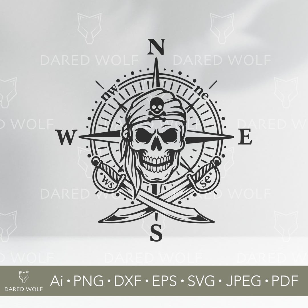 Pirate Skull Compass Vector Art | Nautical SVG for Cricut and ...