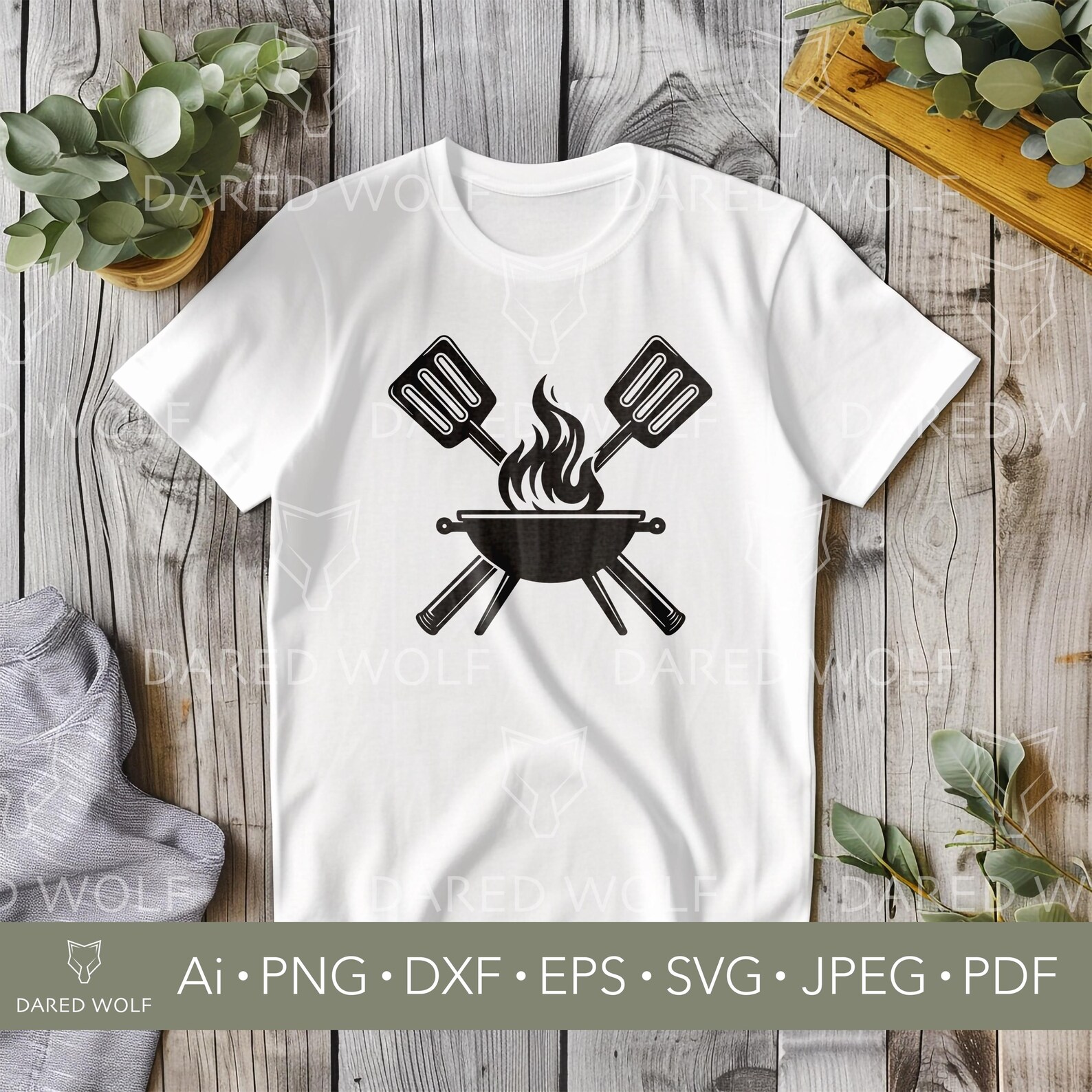 BBQ Grill Fire Logo SVG | Spatula Crossed Barbecue Vector Design ...