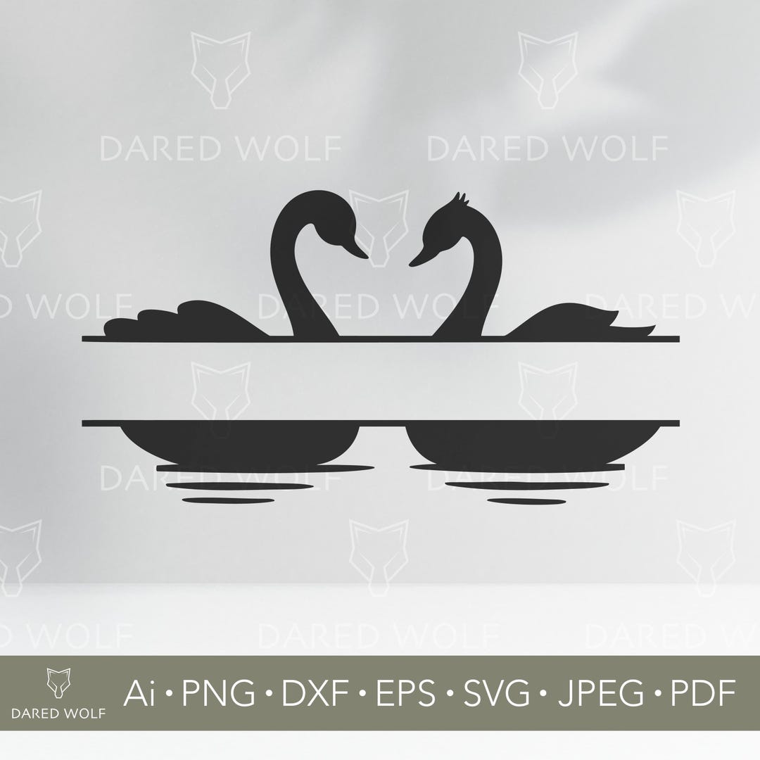 Swan Couple Split Monogram SVG | Romantic Wedding Vector for Cricut and ...