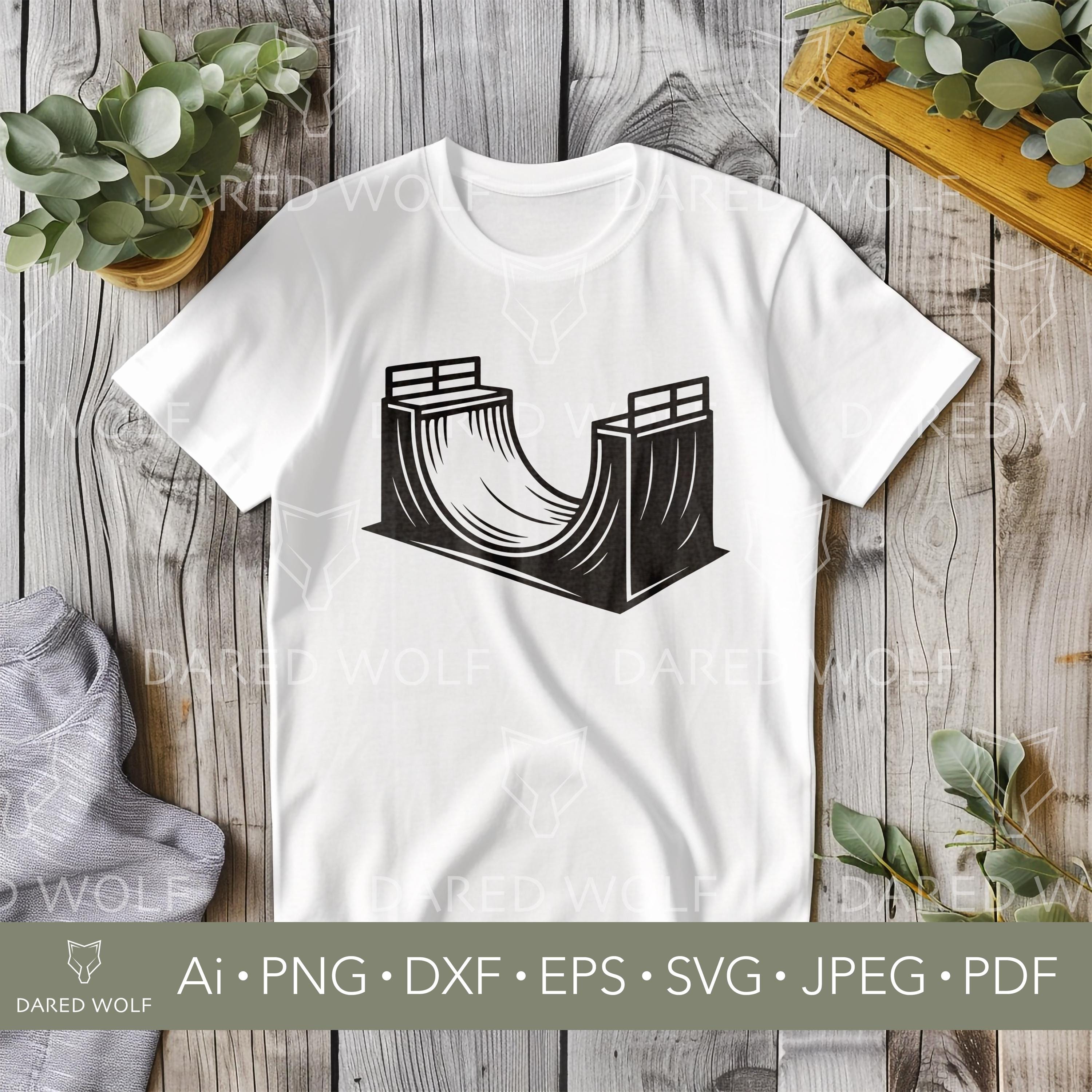 Skate Ramp Silhouette SVG - Half Pipe Clipart - Bold Black Line Vector ...