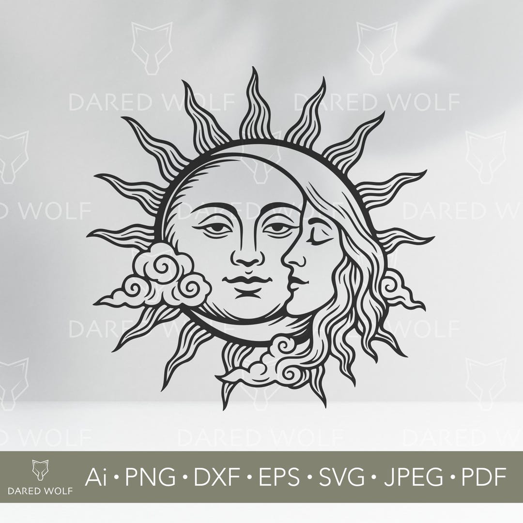 Sun and Moon Kiss SVG: Celestial Vector, Boho Design (digital File) - Etsy