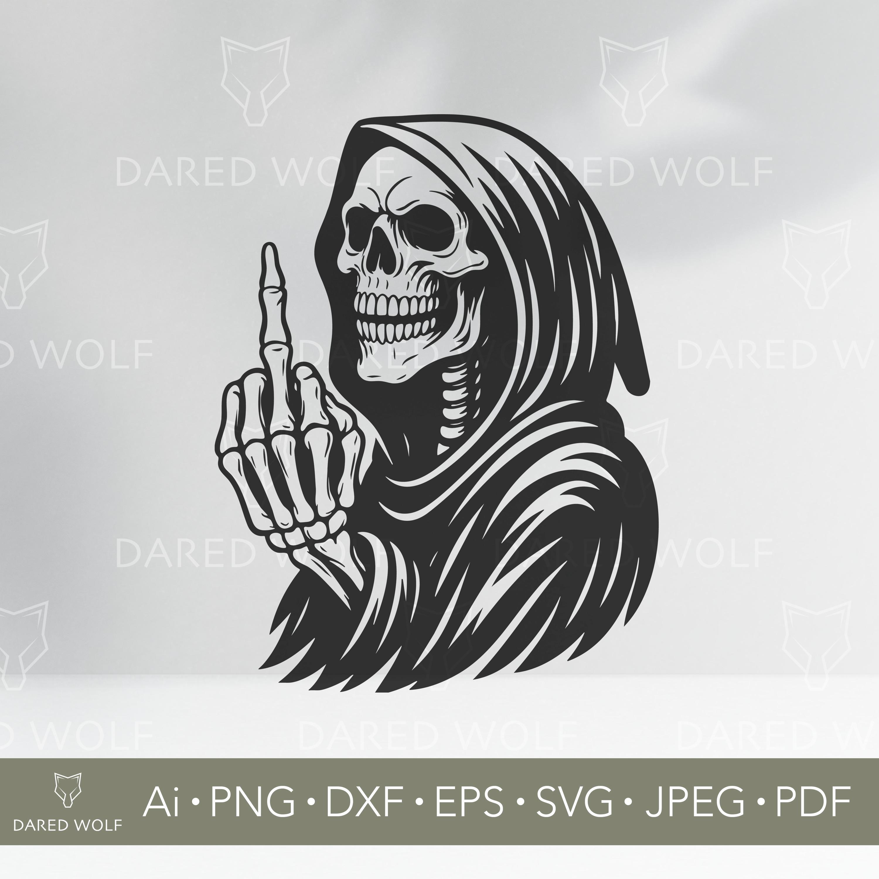 Grim Reaper Middle Finger Vector Art | Skeleton SVG for Cricut and ...