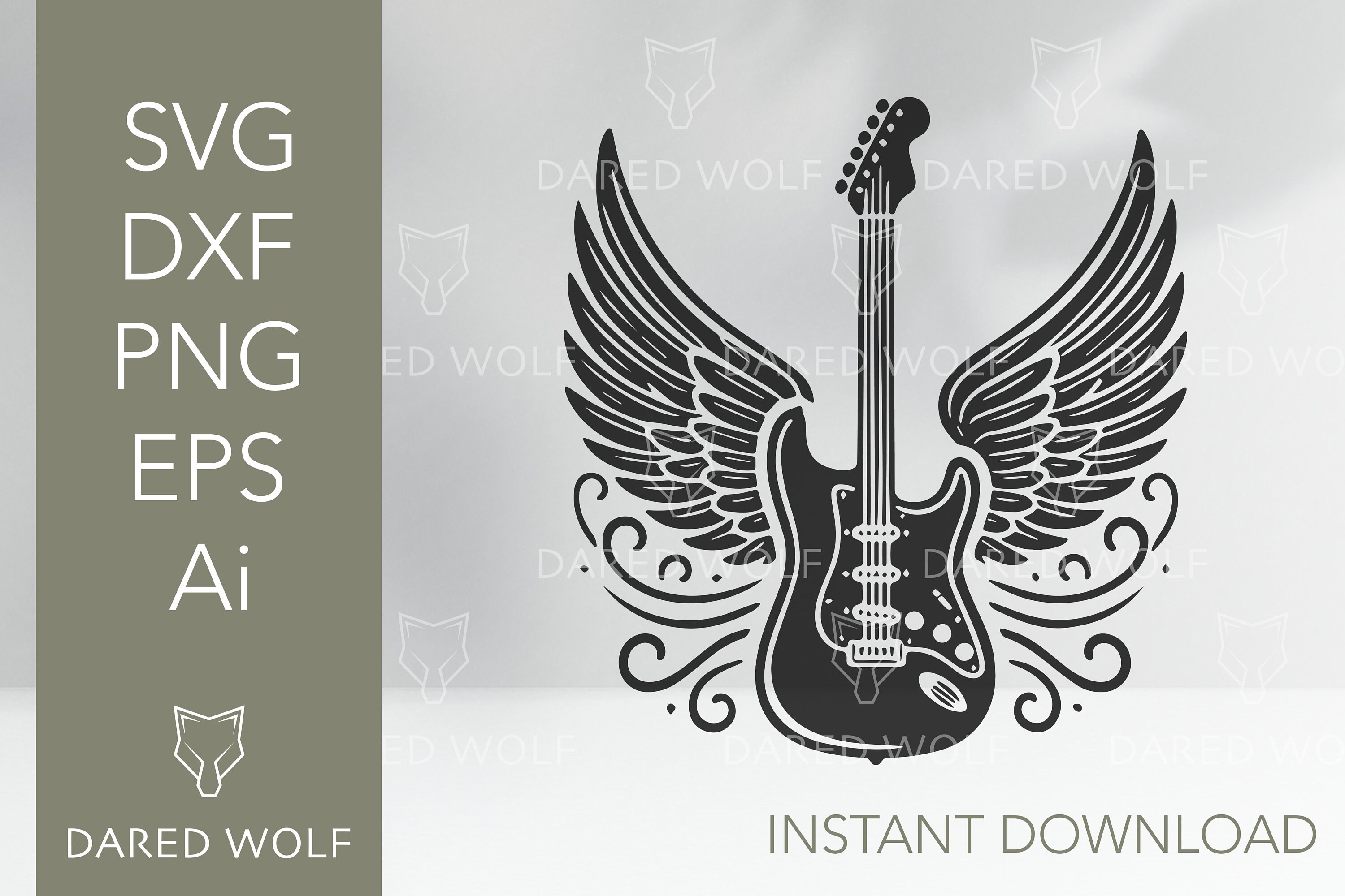 Guitar With Wings Vector Cut File (svg, Png, Eps, Dxf, Ai) - Etsy