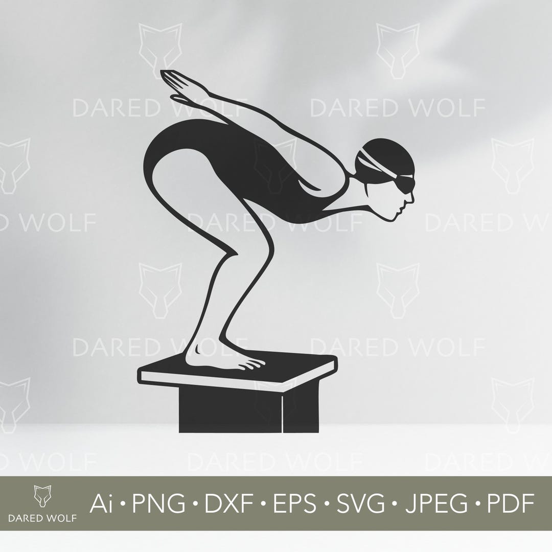 Female Swimmer SVG: Diving Silhouette for Cricut & Laser Cutting ...