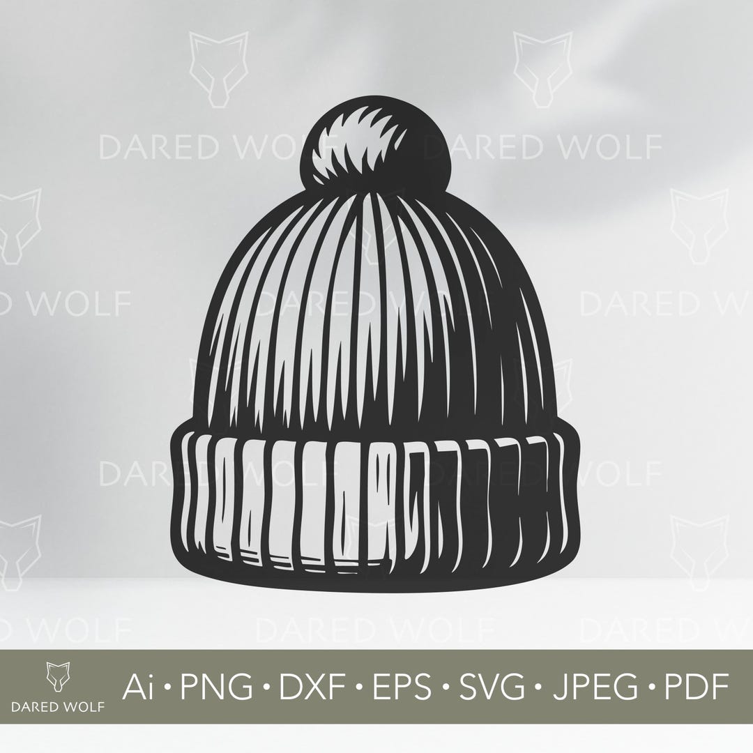 Winter Beanie Hat SVG – Knit Cap Clipart, Pom Pom Design (digital ...