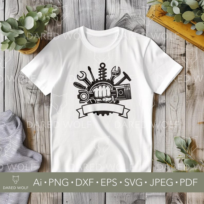 Mechanic Tools Vector Art: Garage SVG, Piston & Wrench (digital File ...