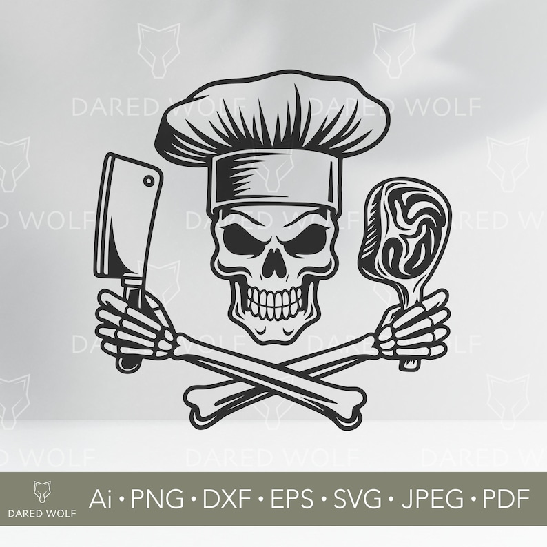 Skull Chef Butcher SVG | Crossed Bones With Knife & Steak Design ...
