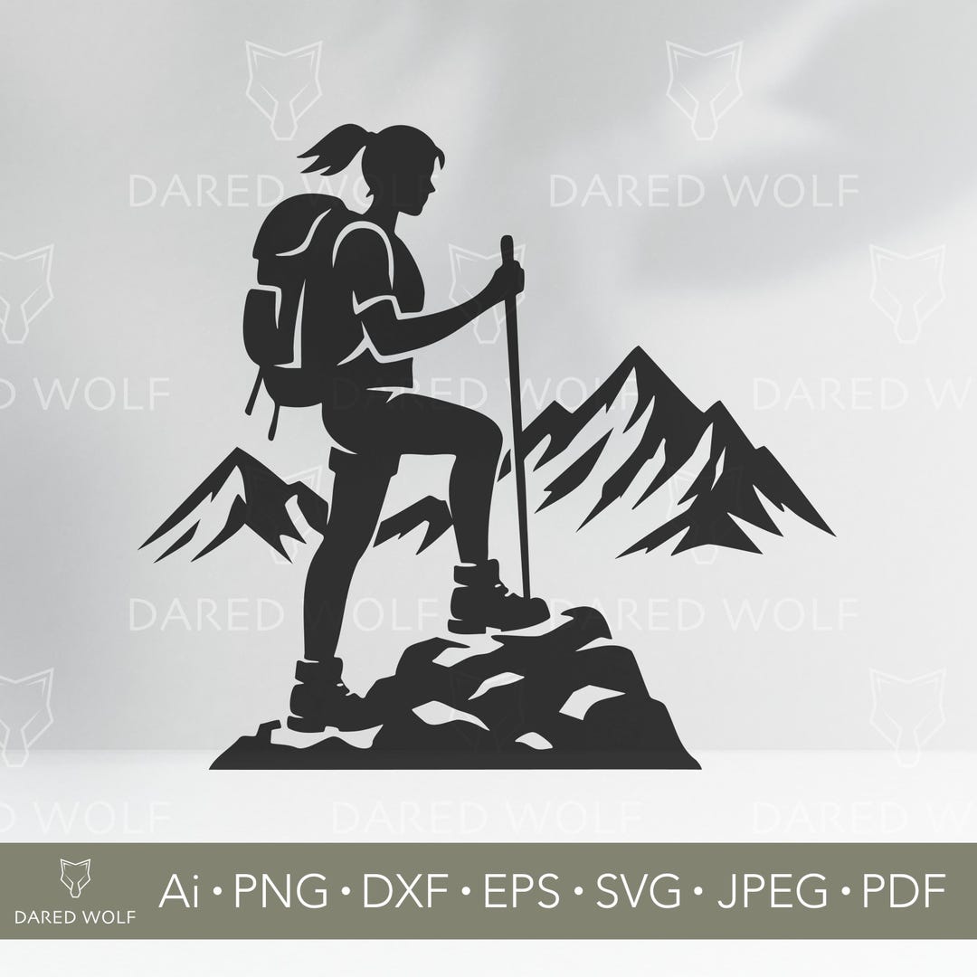 Hiking Woman SVG - Mountain Climber Vector - Outdoor Adventure Clipart ...