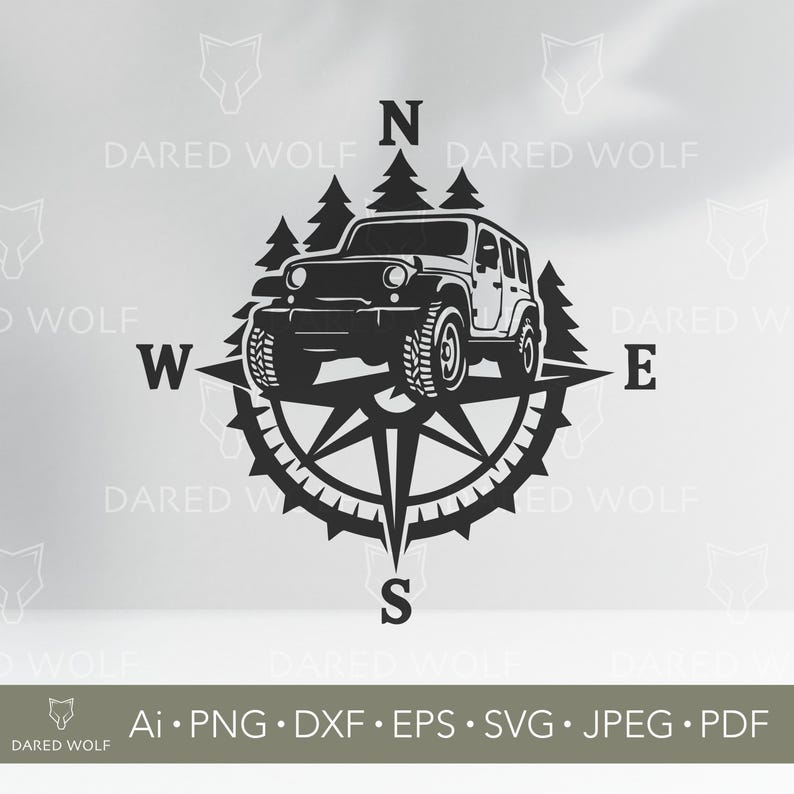 4x4 Off-road Vector Art: Compass & Pine Trees SVG, Cricut, Silhouette ...