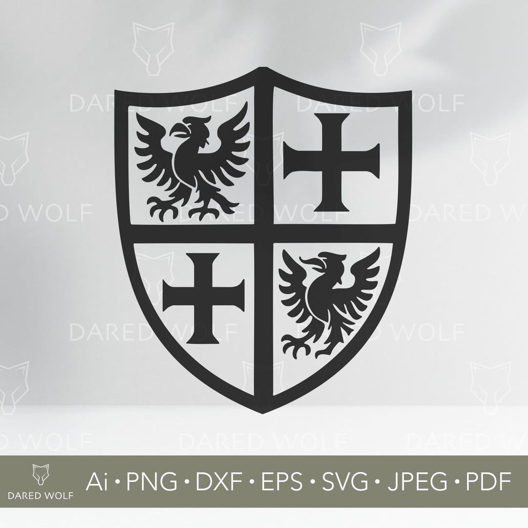 Medieval Crest SVG - Heraldic Shield With Crosses & Eagles - Vintage ...