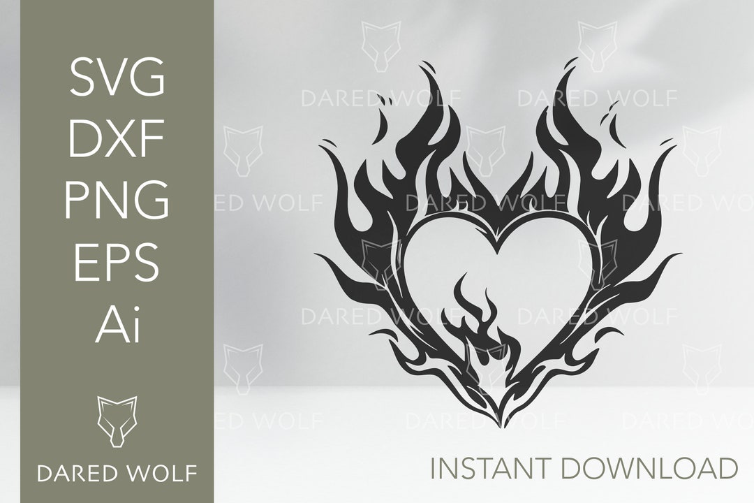 Flaming Heart Vector Cut File | Flaming Heart Clipart | Heart on Fire ...