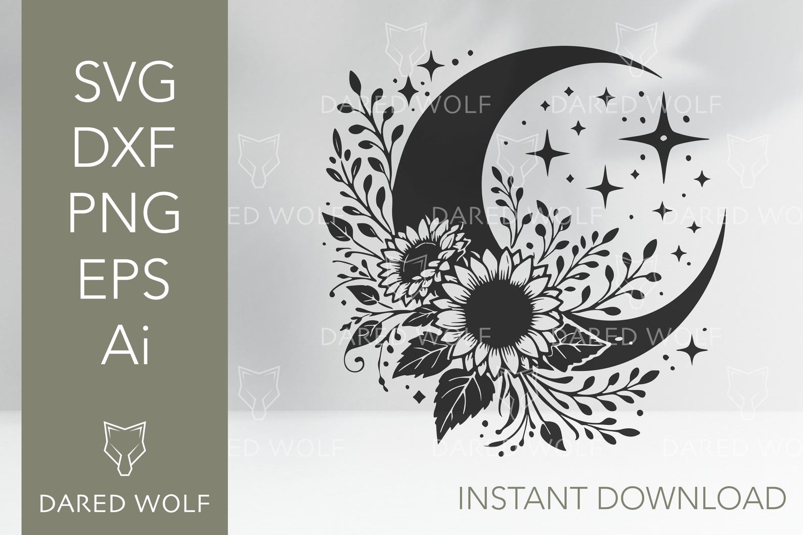 Floral Moon Vector Art | Sunflower and Moon SVG for Cricut and ...