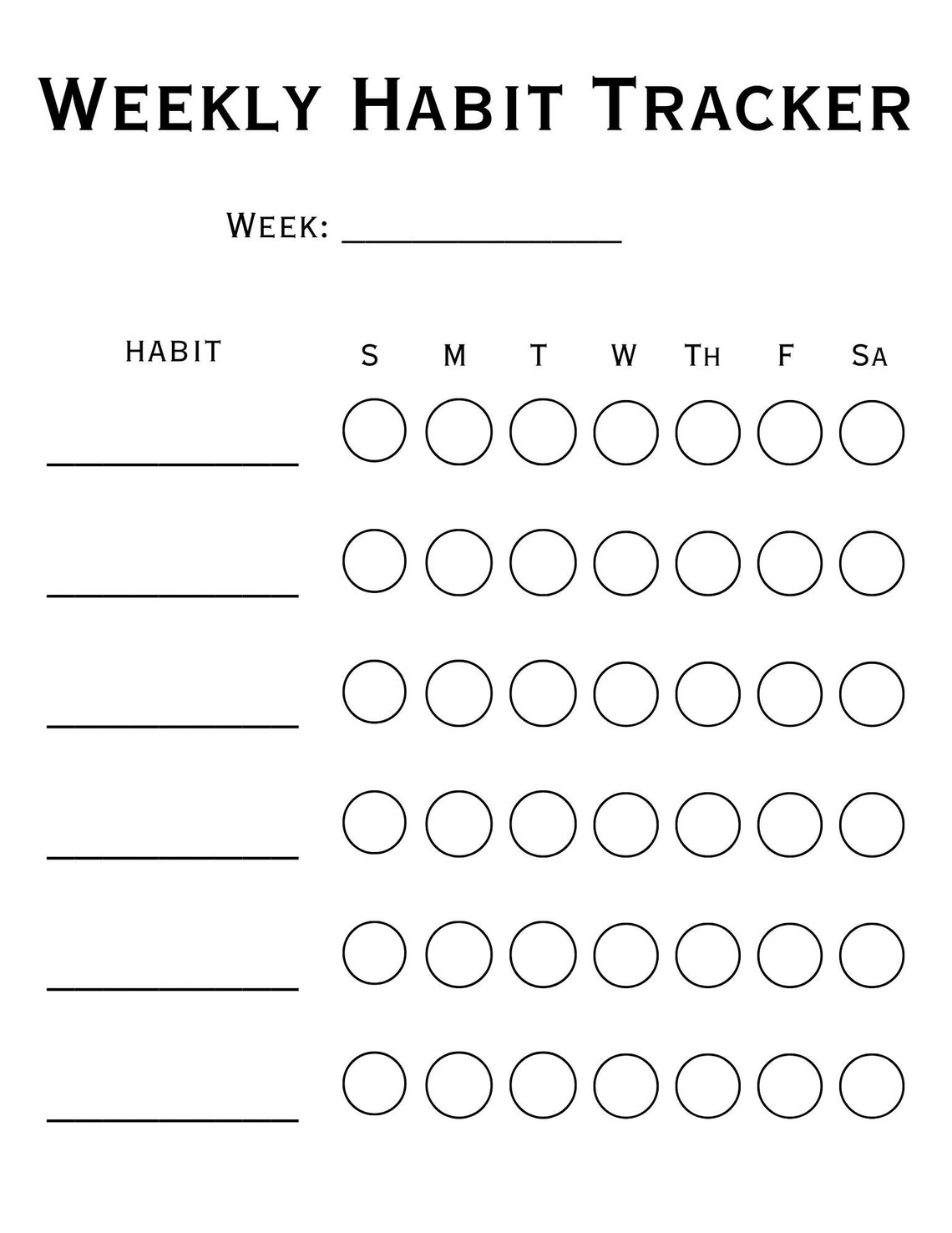 Black and White Weekly Habit Tracker - Etsy