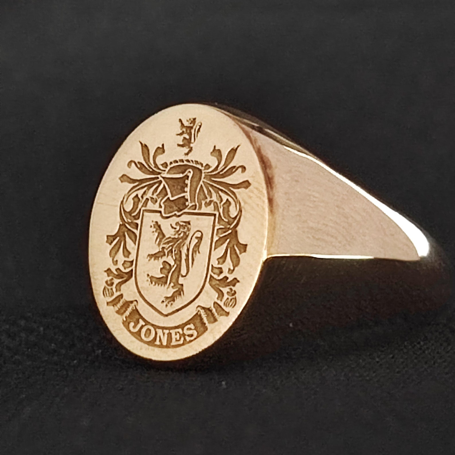 Men's Oval Signet Ring in Solid Gold, Solid Gold Monogram Ring for Men ...