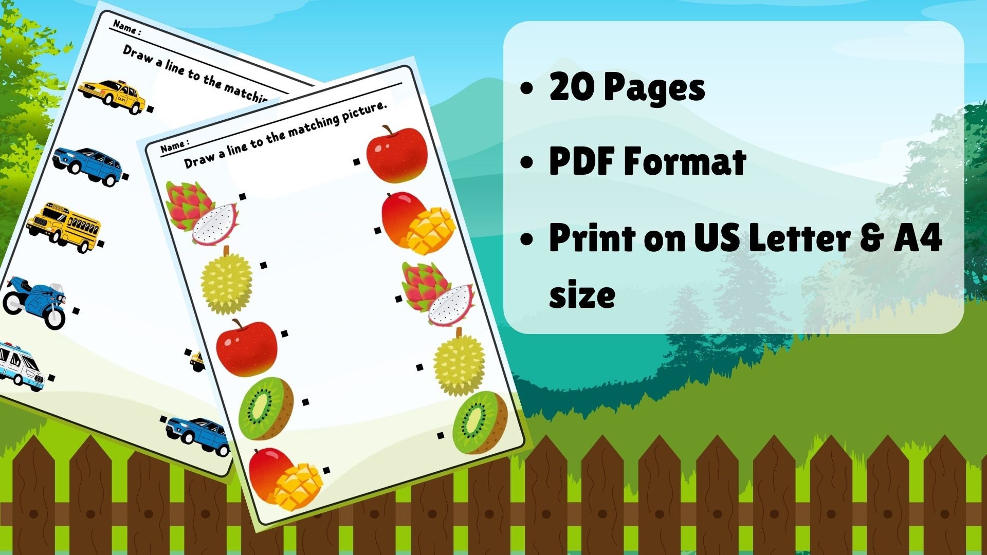 Fun Matching Picture Worksheets for Kids – Educational Activity Book ...