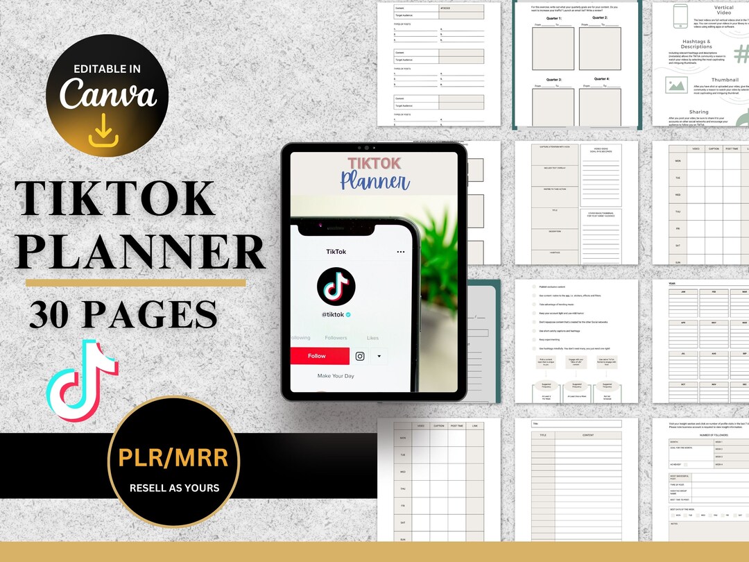 Tiktok Planner With MRR & PLR | Editable Canva Template |social Media ...