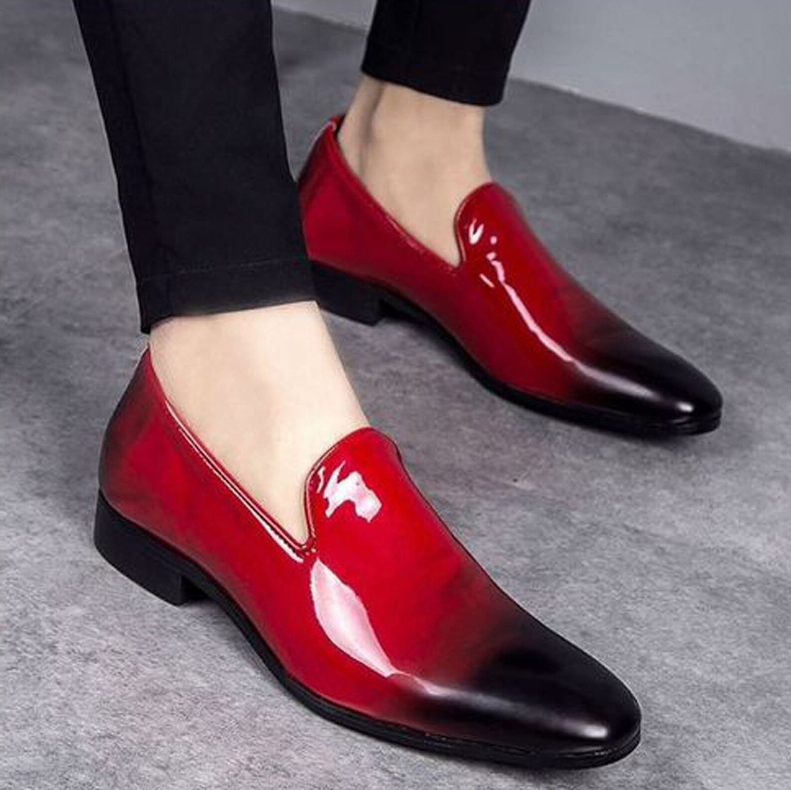 Handmade Ox Blood Color Original Calf Leather Black Shaded Stylish Slip ...