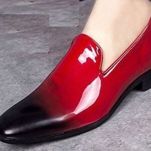 Handmade Ox Blood Color Original Calf Leather Black Shaded Stylish Slip ...