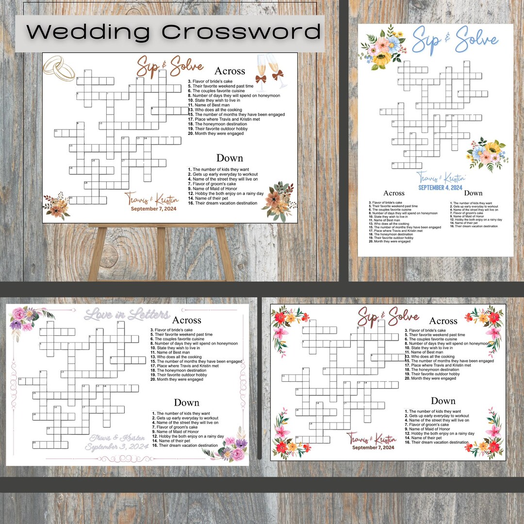 Sip and Solve Wedding Sign, Printed Custom Extra Large Wedding Crosswo ...