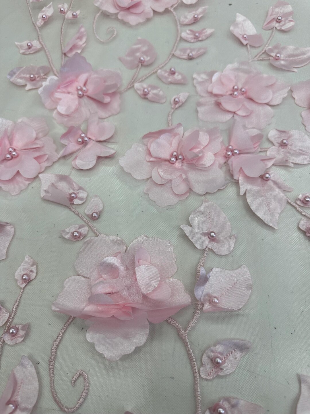 Embroidery Lace 3D Beautiful Flower on It Pink Color One Way Stretch by ...