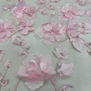 Embroidery Lace 3D Beautiful Flower on It Pink Color One Way Stretch by ...