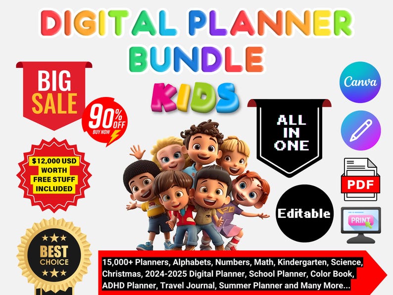 Digital Planner Bundle for Kids, 2024-2025, School, Travel, Summer ...