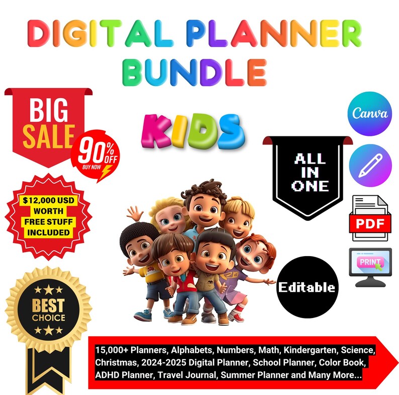 Digital Planner Bundle for Kids, 2024-2025, School, Travel, Summer ...