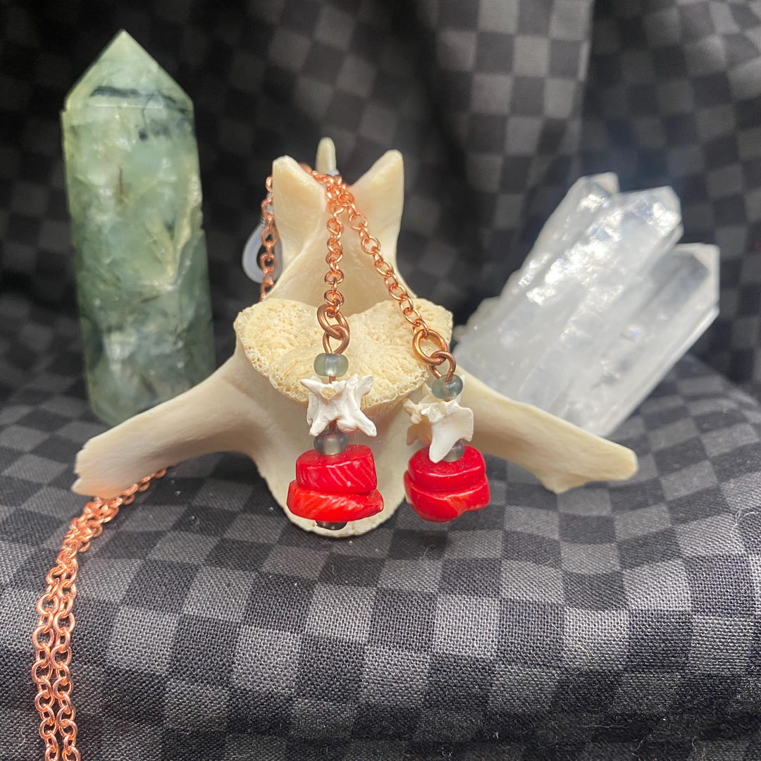 Red Coral and Rattlesnake Vertebrae Copper Glasses Chain - Etsy