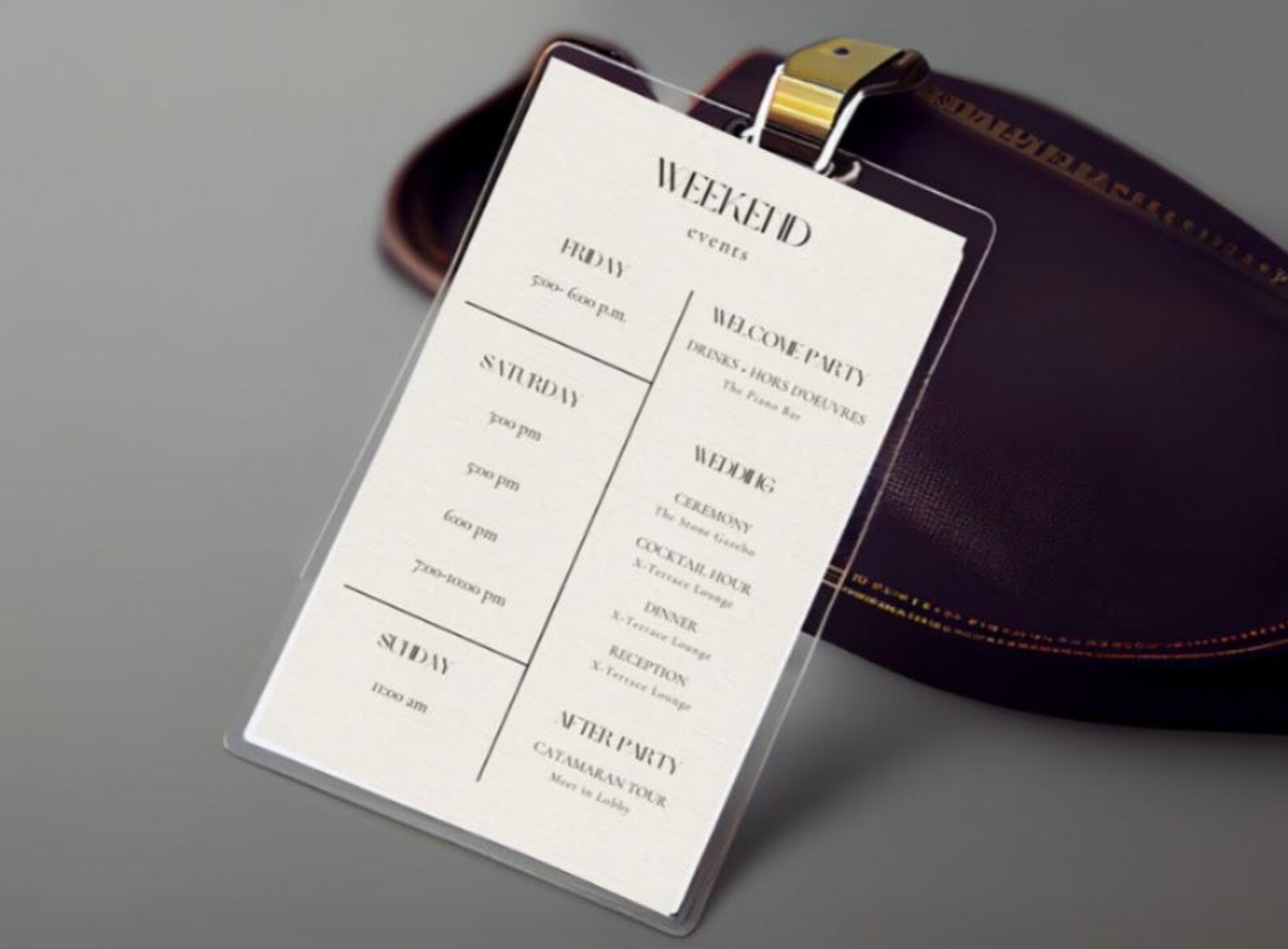 Minimalist Palm Destination Wedding Room Key Card Holder Timeline and ...