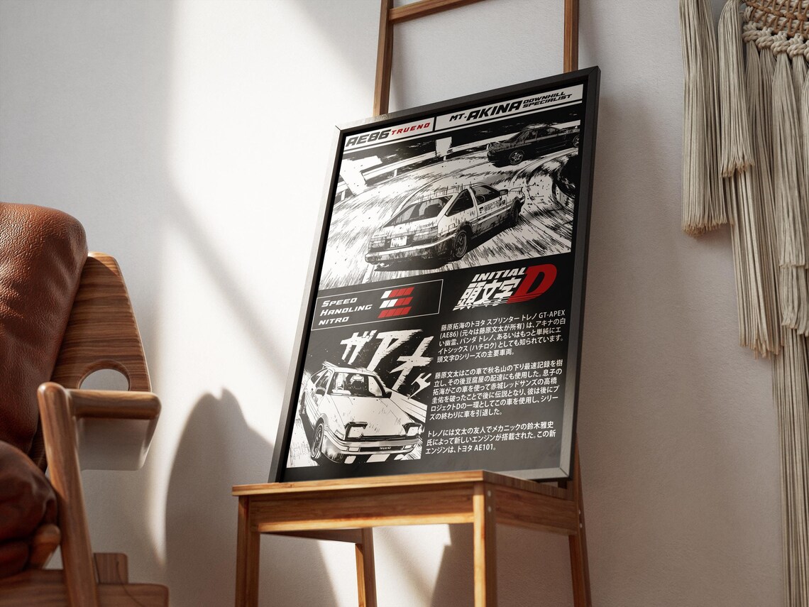 Initial D Digital Poster, AE86 Black, Wall Art Print, Anime Poster ...