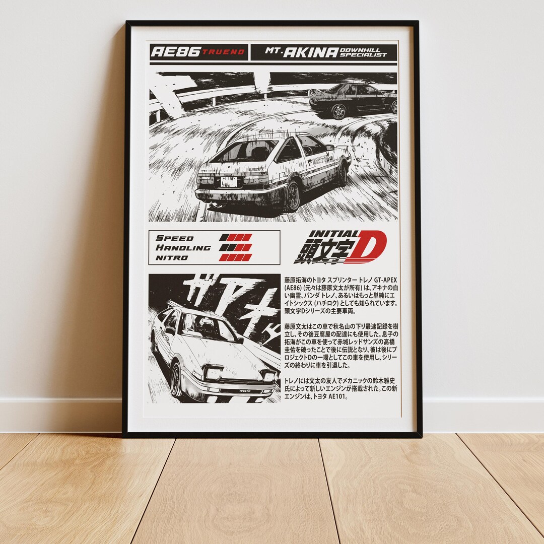 Initial D Posters, AE86 White, Fujiwara Tofu Shop, Anime Poster ...