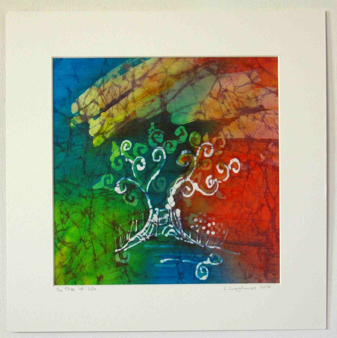 Hand Painted Silk Batik Painting Tree of Life Orange and Red - Etsy