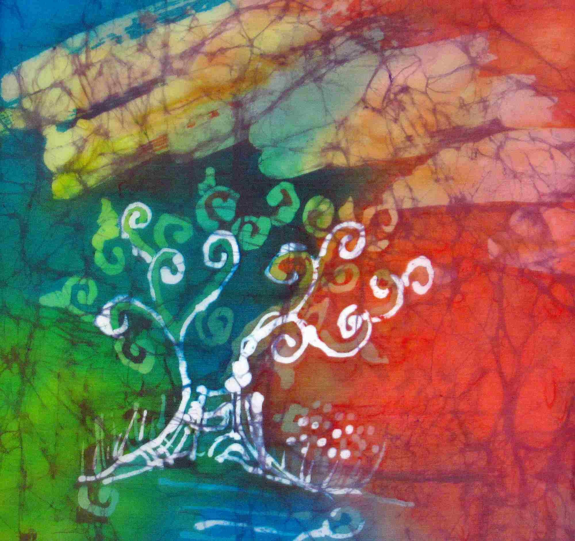 Hand Painted Silk Batik Painting Tree of Life Orange and Red - Etsy