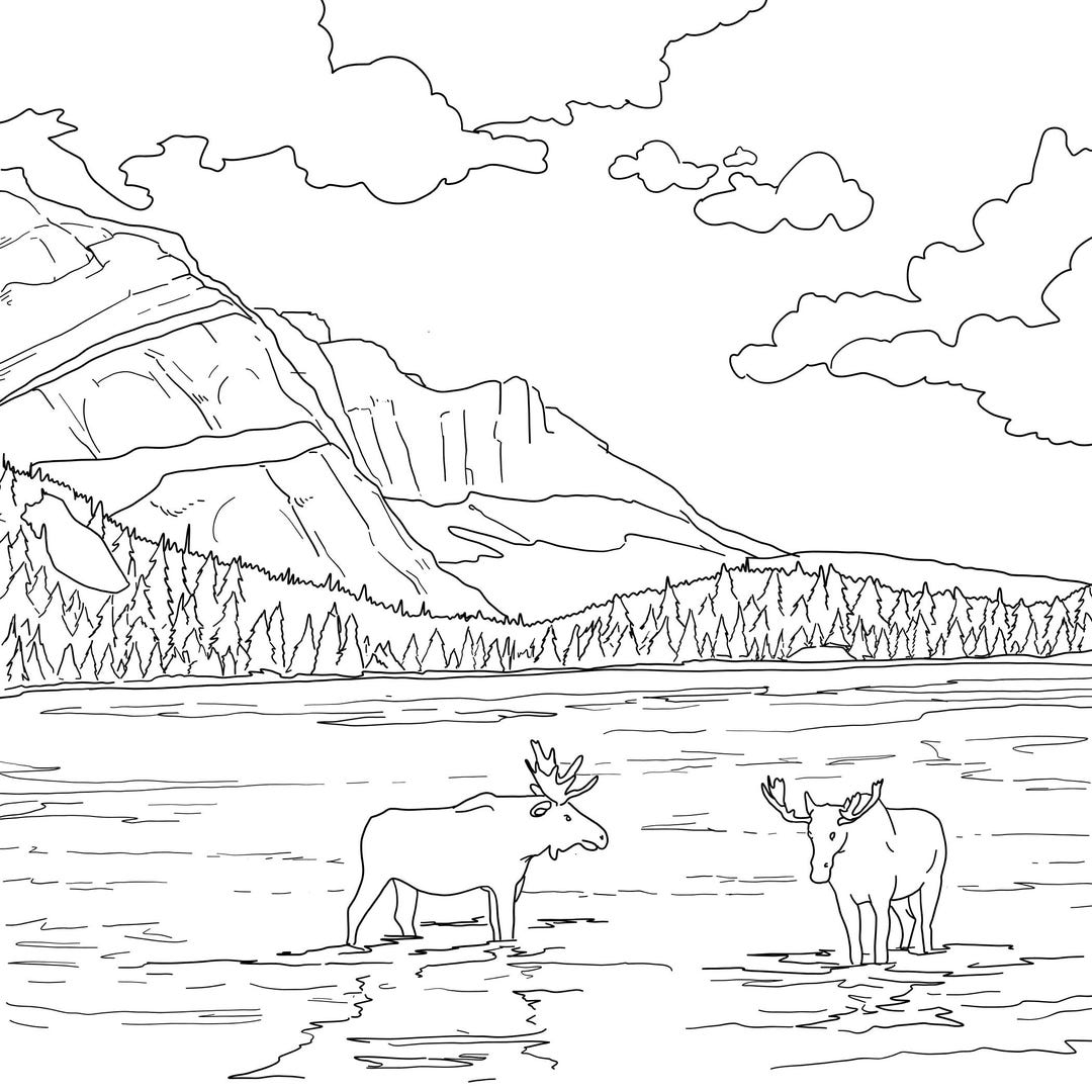 Lake Scene Coloring Page - Etsy
