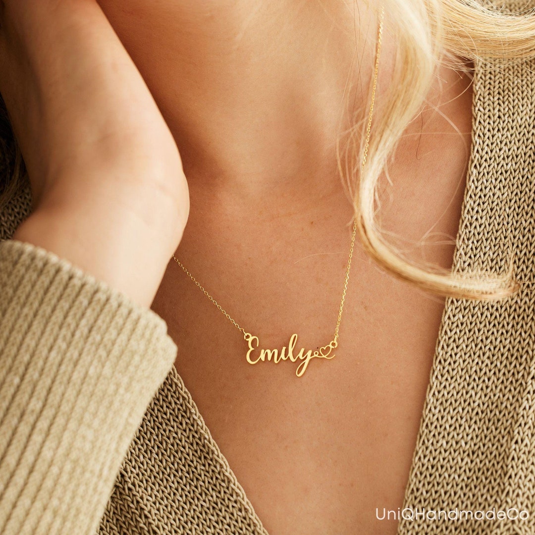 Personalised Name Necklace With Heart, Gold Name Necklace, Custom Name ...