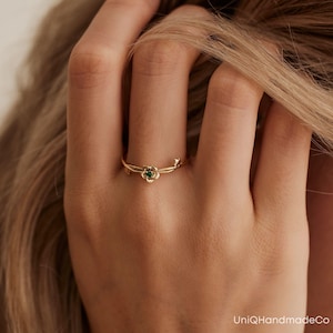 Dainty Birth Flower Ring With Birthstone, Custom Birth Month Flower ...