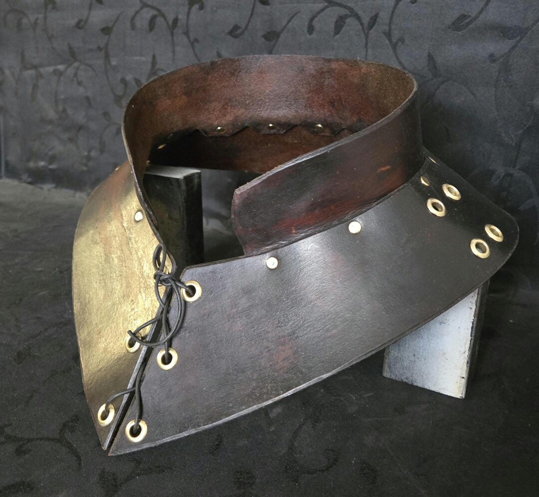Hand Made Leather Gorget With Collar (front Tied) - Etsy
