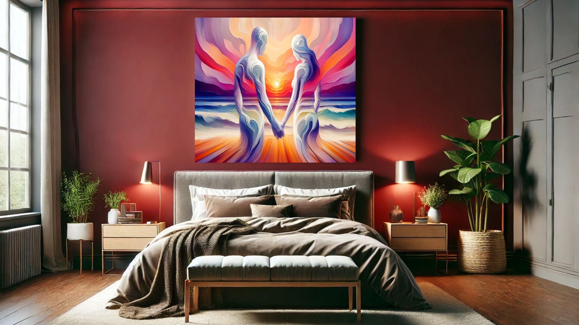 AI Art Print, Abstract Couple Art, Ocean Canvas Print, Colorful Wall ...