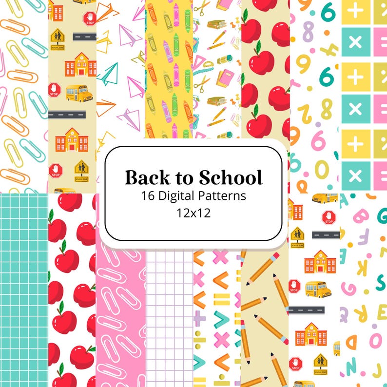 Back to School Digital Paper Seamless Pattern Background Teacher ...