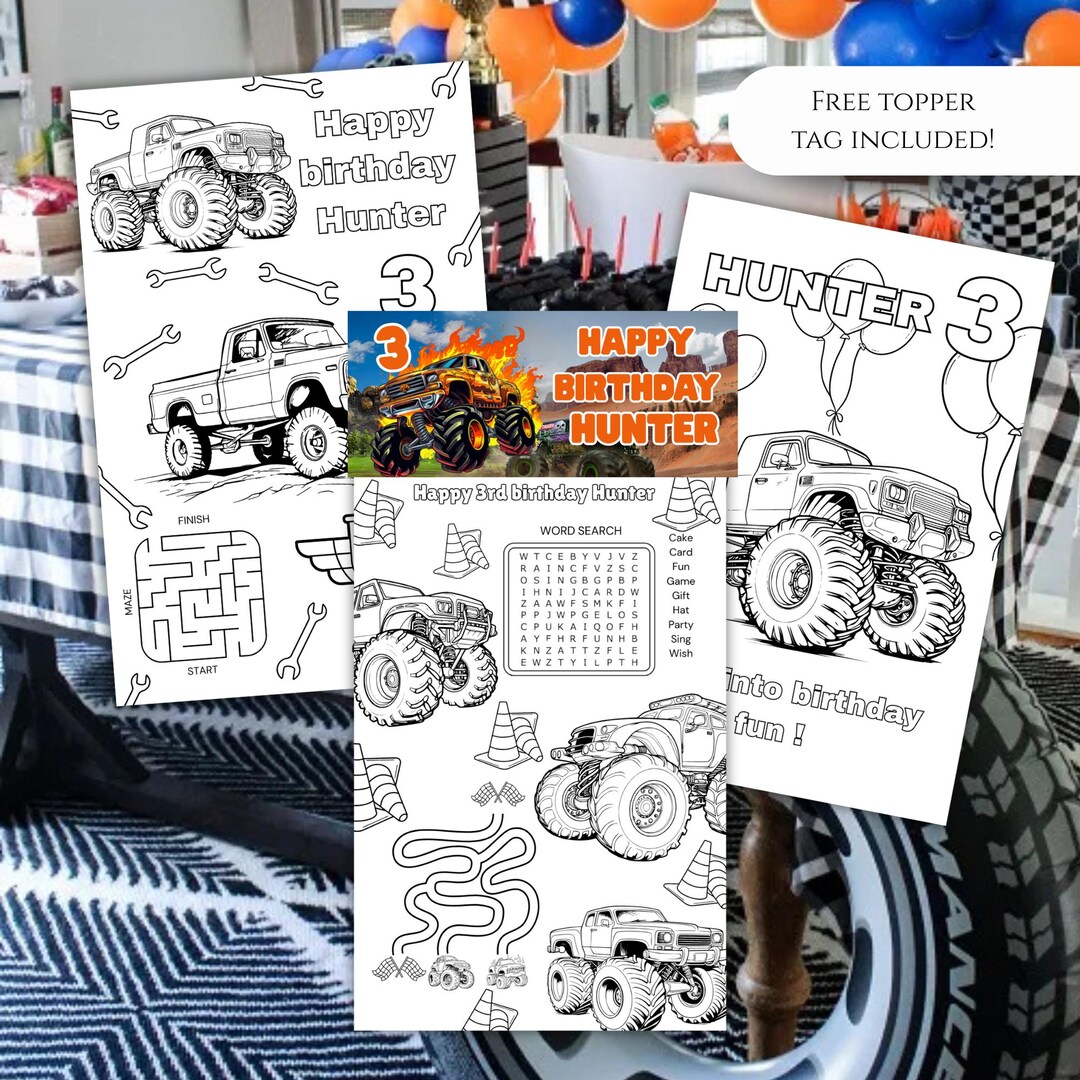 Monster Truck Birthday Coloring Book: Party Favor Activity (printable ...