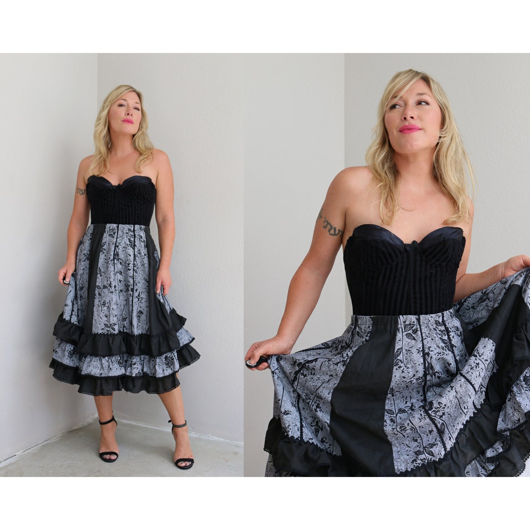 1970's Vintage Western Florals Line Dance Skirt // Women's Extra Large ...