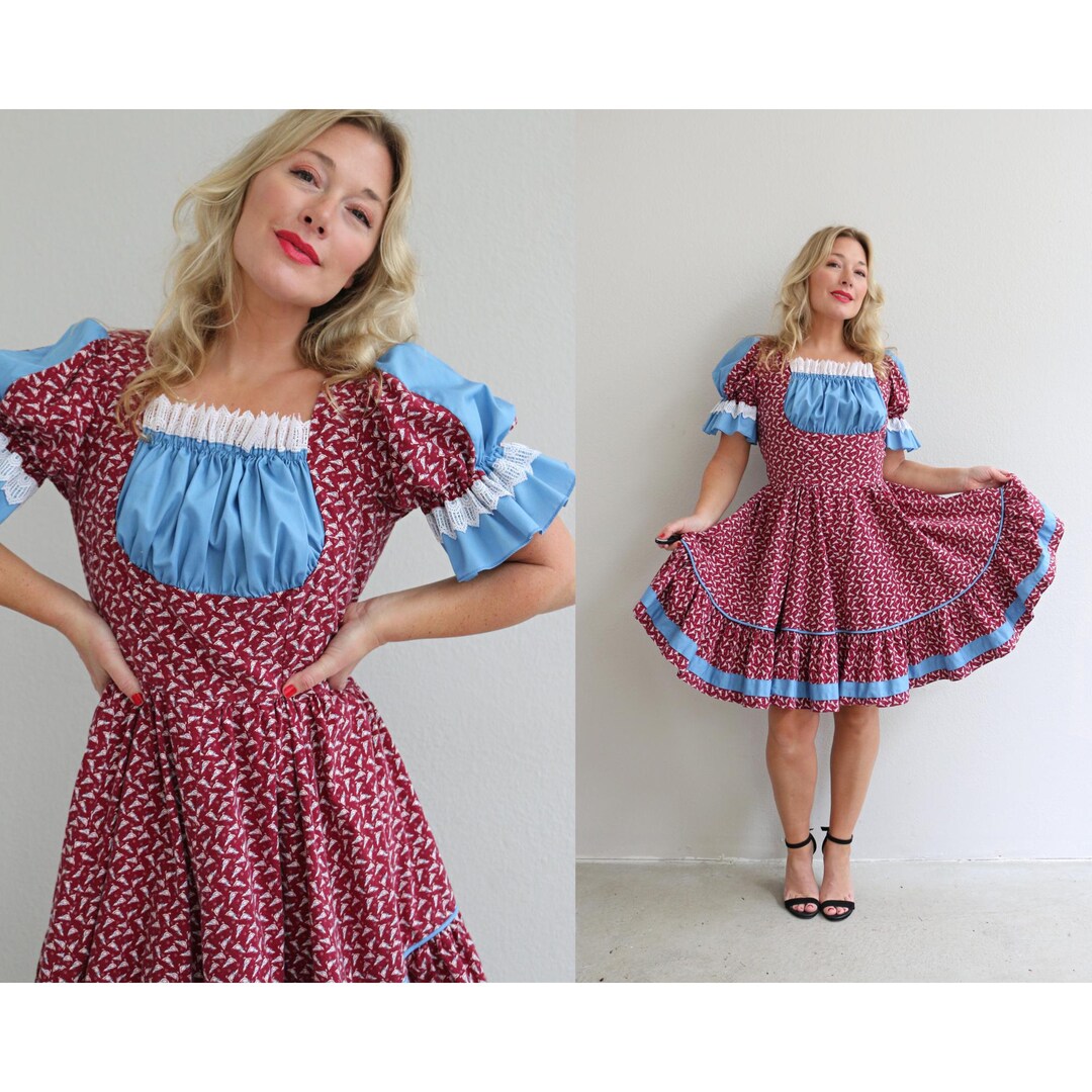 1980s Vintage Calico Duck Square Dance Dress Women's Size Small to ...