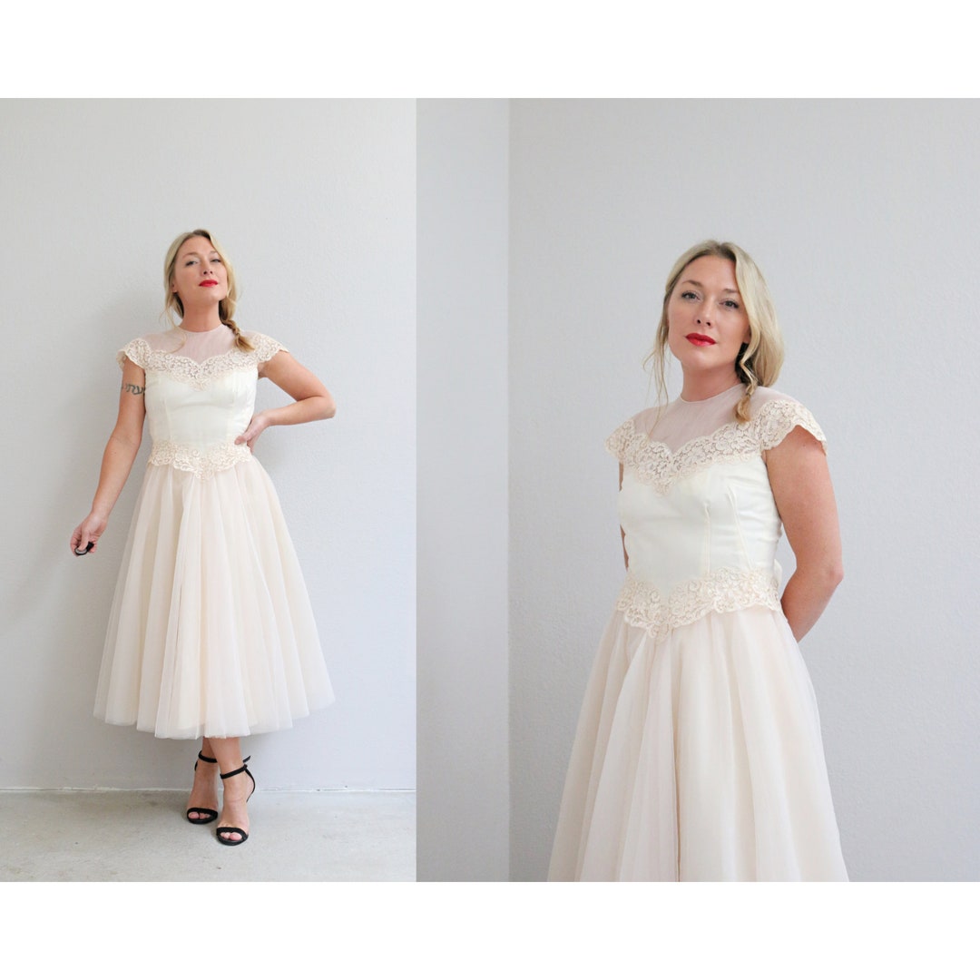 1950's William Cahill Blush Wedding Dress // Women's Double Extra Small ...