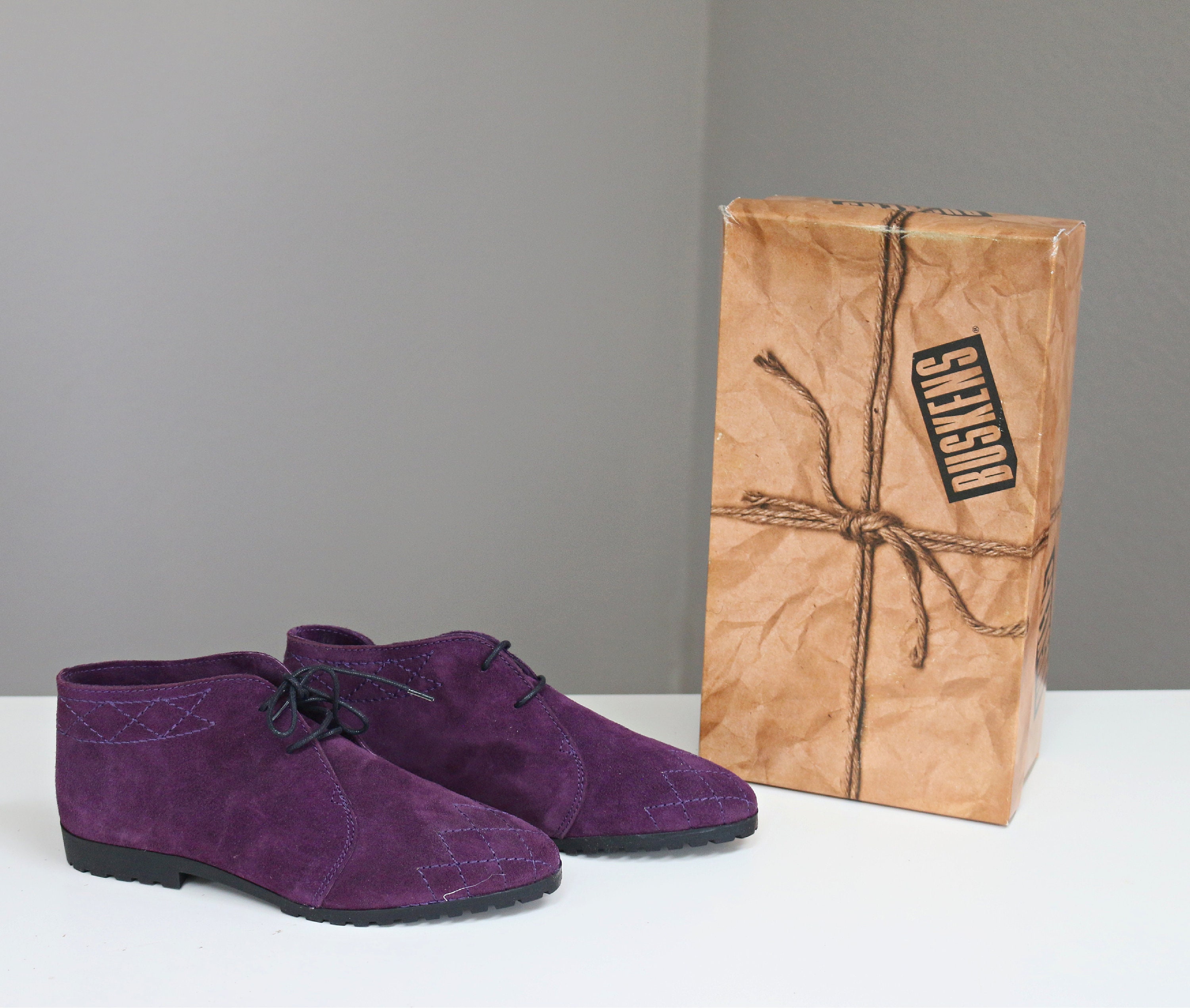 Deadstock, 1990's Buskens Eggplant and Suede Boots // Women's Size 5-1/ ...