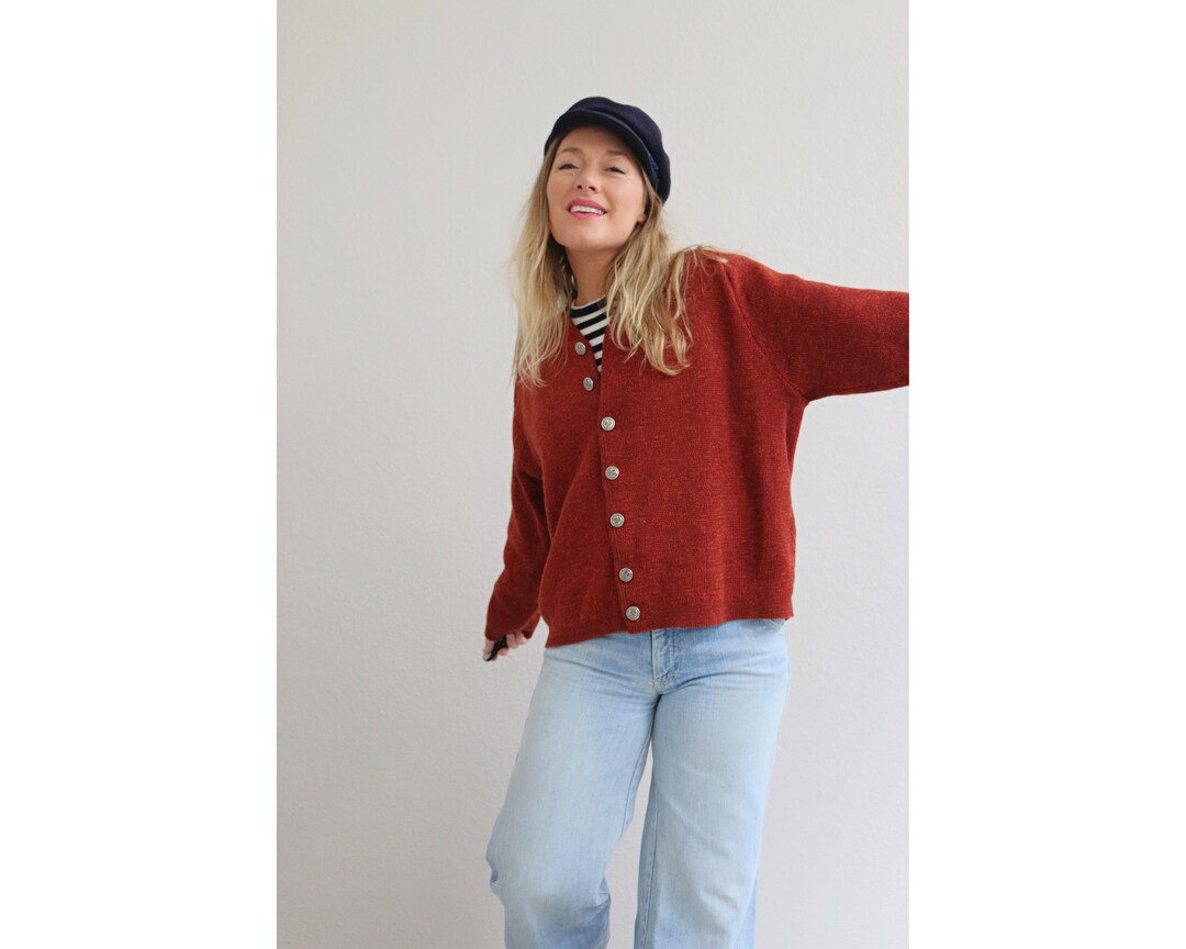 1960's Kaso Knit Rust and Wool Cardigan // Women's Size Large to Extra ...