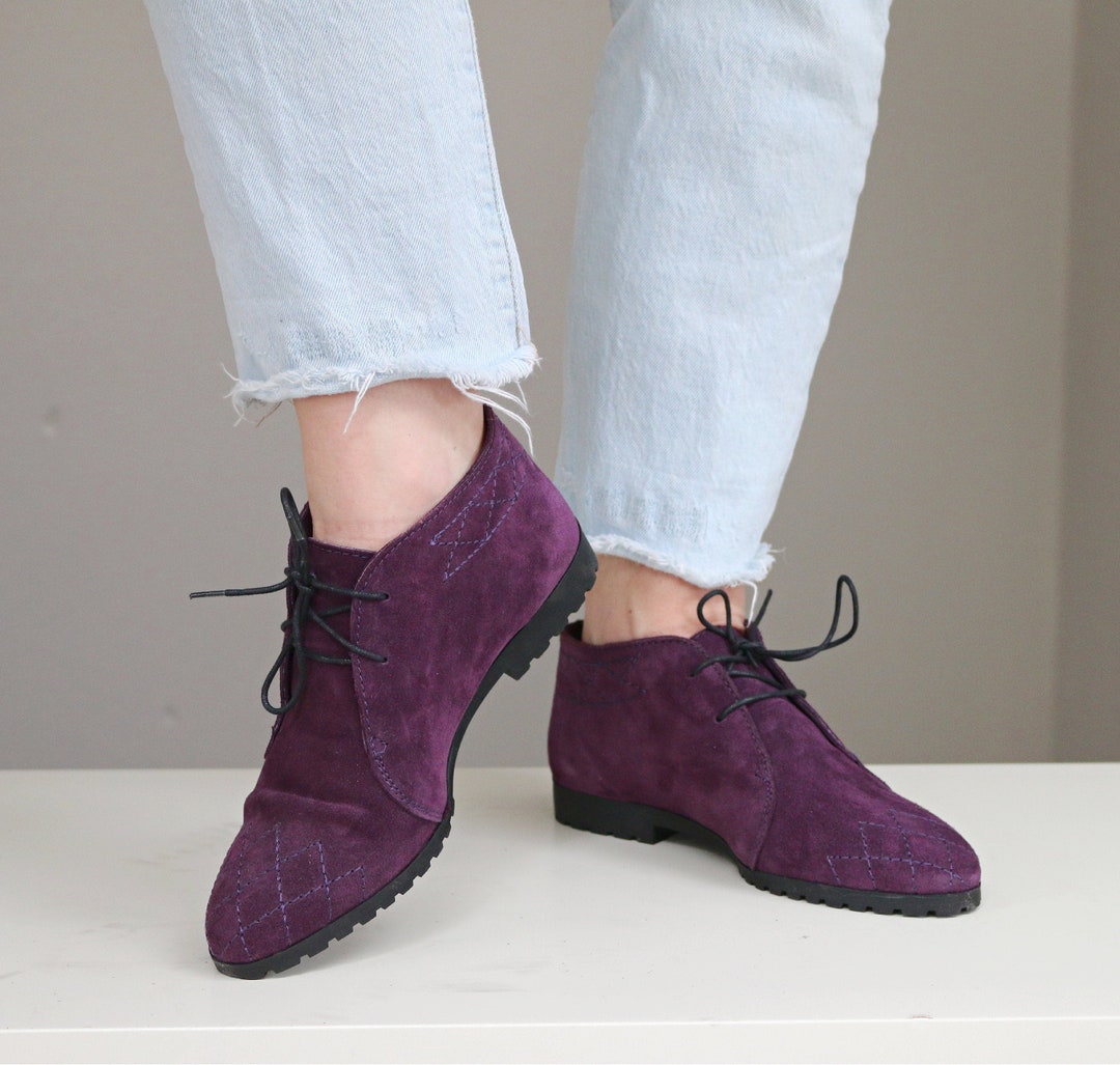 Deadstock, 1990's Buskens Eggplant and Suede Boots // Women's Size 5-1/ ...