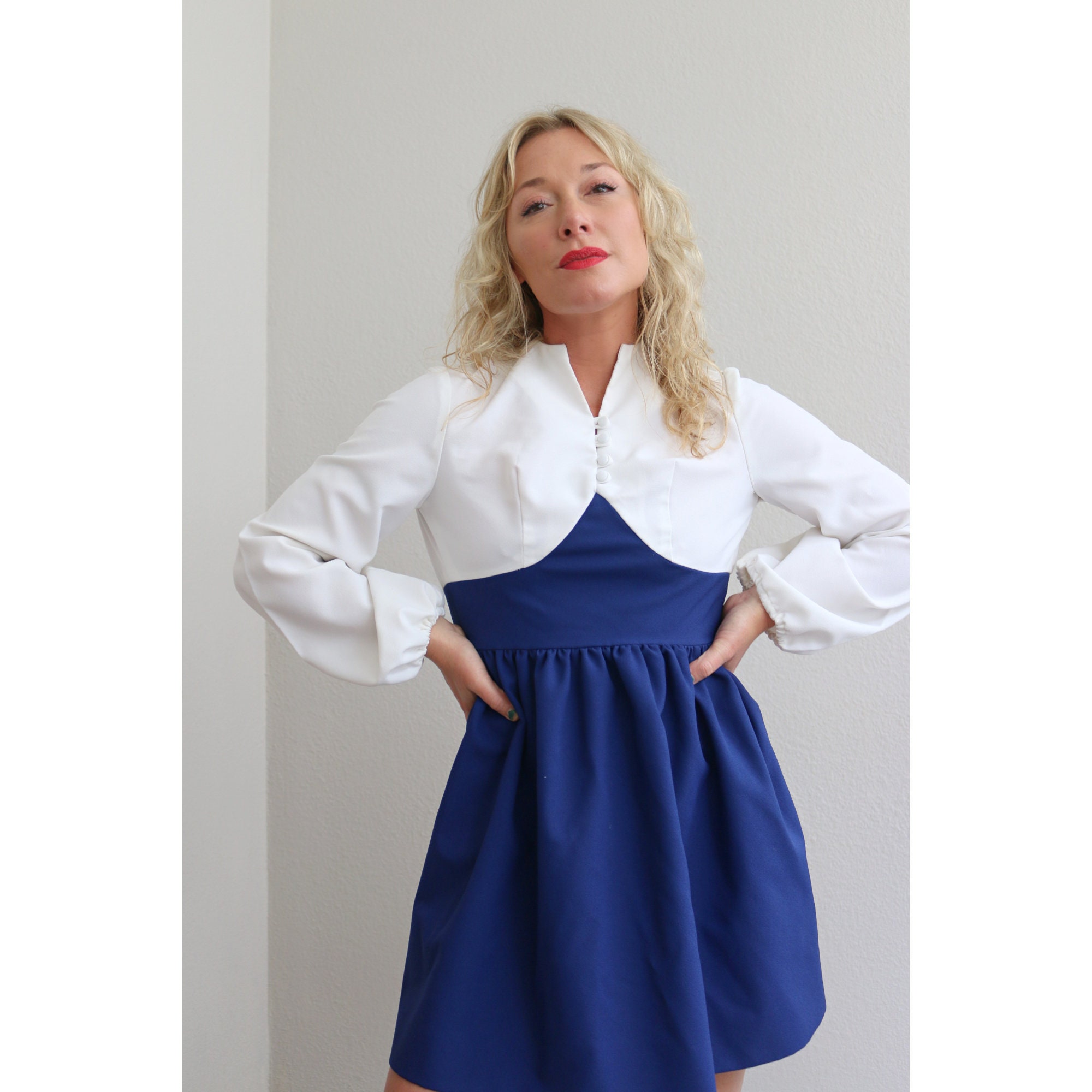 1970's Vintage Navy Polyester Mini Dress // Women's Size Double Extra ...