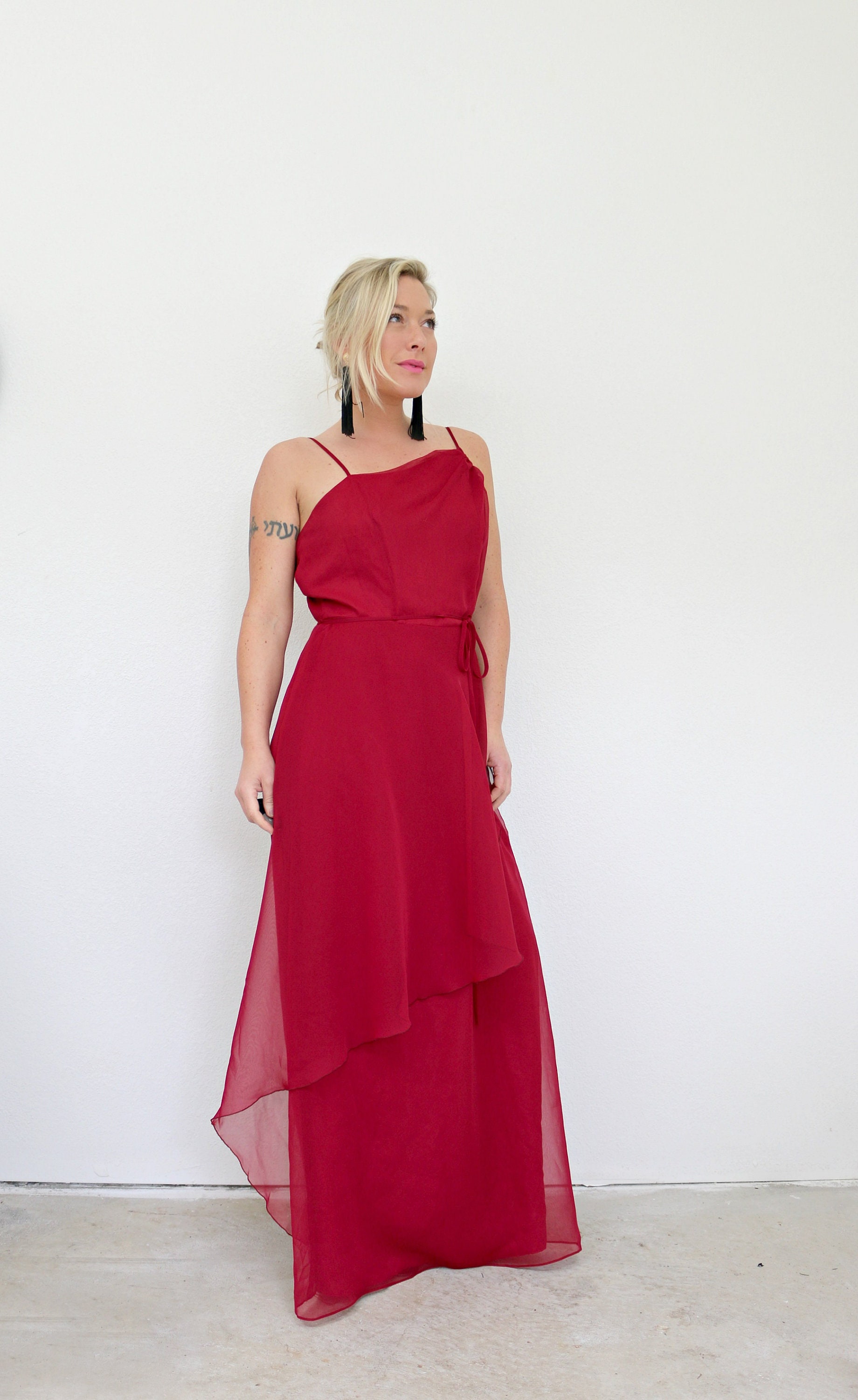 1960s House of Bianchi Cranberry Gown // Size Small to Medium | Etsy