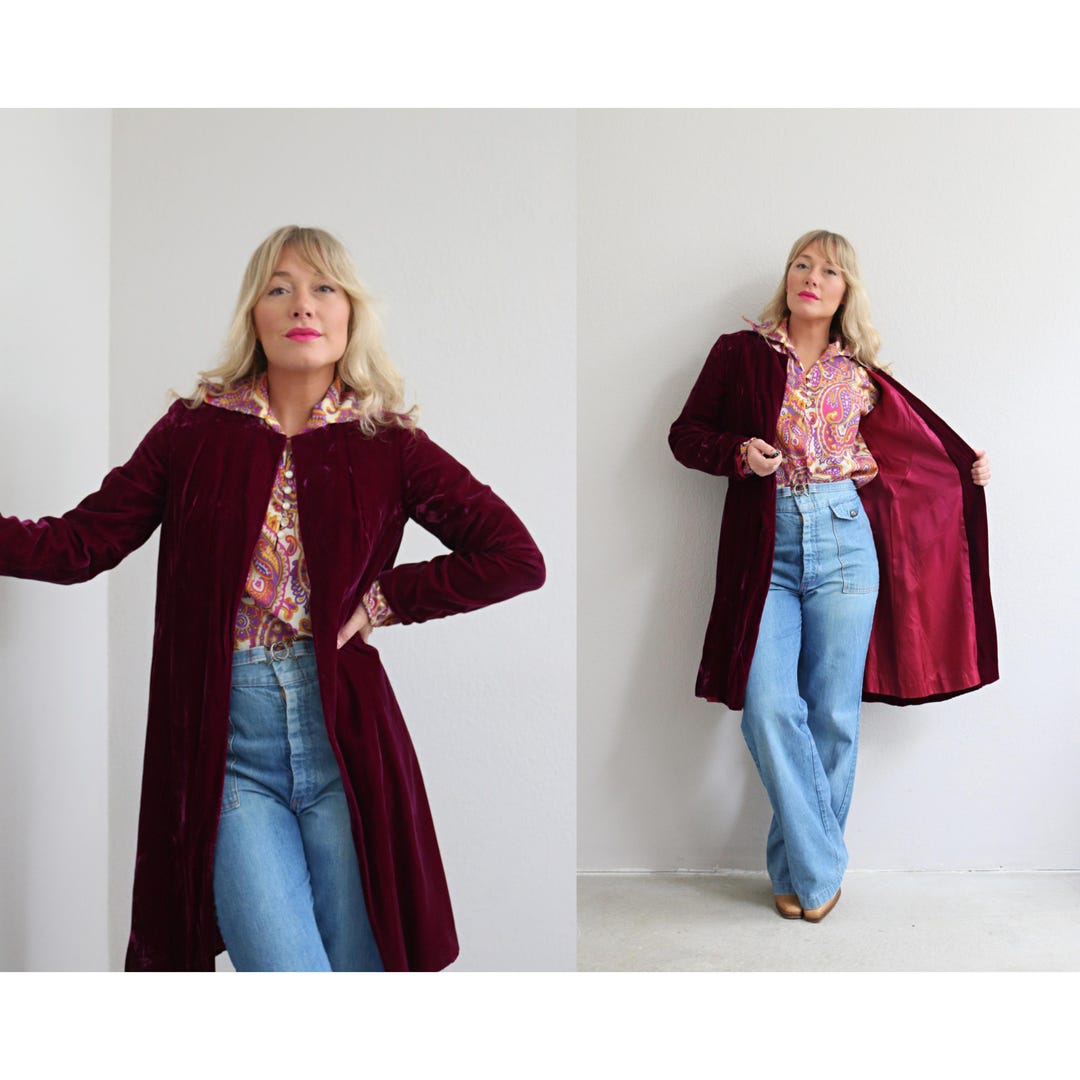 1960's Vintage Mulberry Velvet Swing Coat ~ Women's Extra Small XS XXS ...
